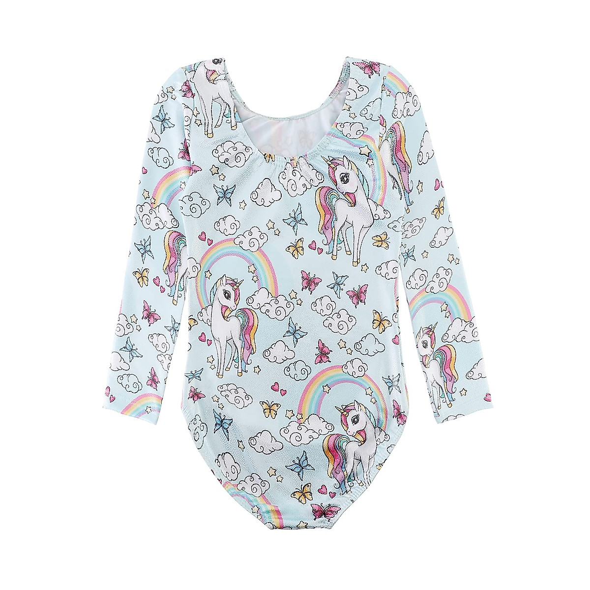 Long Sleeve Leotards for Girls Gymnastics Unicorn Butterfly Sky Blue 5t Size 5-6 Years 5/6 Dance Clothing Tumbling Outfits for Kids Shiny Horse