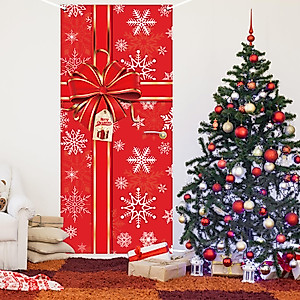 Christmas Door banner Christmas Snowflake Photography Backdrop Christmas Bowknot Gift Box Door Hanging Banner Sign Merry Christmas Decoration for Home Wall Outdoor Indoor Party Holiday Xmas Eve…