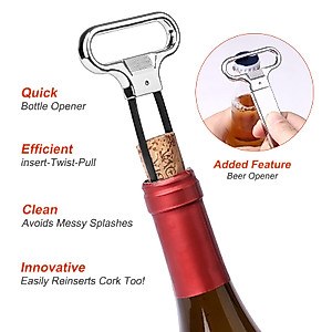 Personalized Wine Opener for Vintage Bottles,Sinseike Two-Prong Cork Puller,Father's Day Gifts (silver)