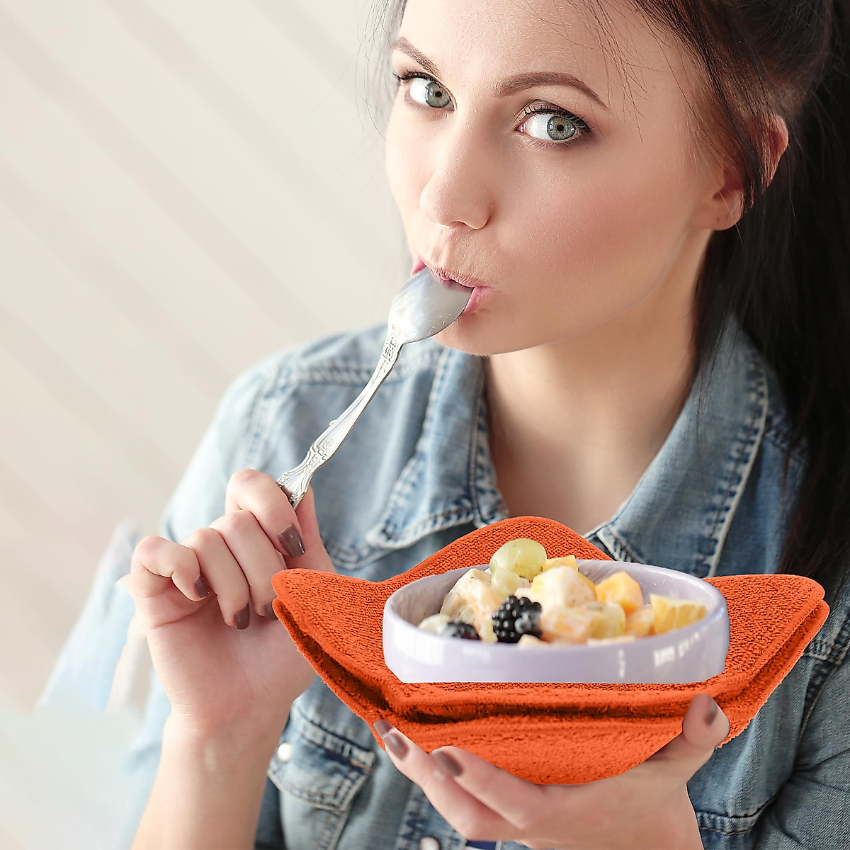 Set of 2 Orange Microwave Bowl Cloth Hot Pads Pot - Good Kitchen Accessories Bowl Holder to Protect Your Hands from Hot Dishes and Heating Soup - Microwave Bowls That Don't Get Hot for Polyester Plate