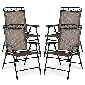 Giantex Set of 4 Patio Folding dining chairs for Camping, Beach, Backyard, Deck Portable w/Armrest and Metal Frame, 4-Pack (Brown)