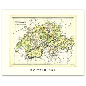 Vintage Switzerland Map Prints, 1 (11x14) Unframed Photos, Wall Art Decor Gifts Under Home Geography Office Garage Studio School College Student Teacher Coach Explorer Continental Travel History Fans
