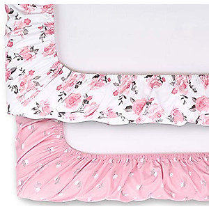 The Peanutshell Crib Sheet Set for Baby Girls, Pink Roses & Ditsy Floral, 2 Pack Set