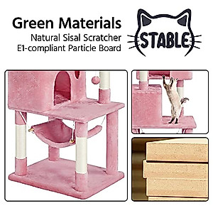 Yaheetech Multi-Level Cat Tree, Large Cat Tower with Condos Platform, Cat House Cat Tree for Medium Cats Pink, 64.5in