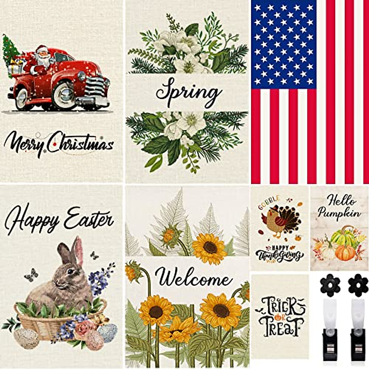 Garden Flags for All Seasons 8 Pack Double Sided Garden Flag for Outdoor Decor 12 x 18 inch American Flag Garden Flag Easter Garden Flag Spring Garden Flag
