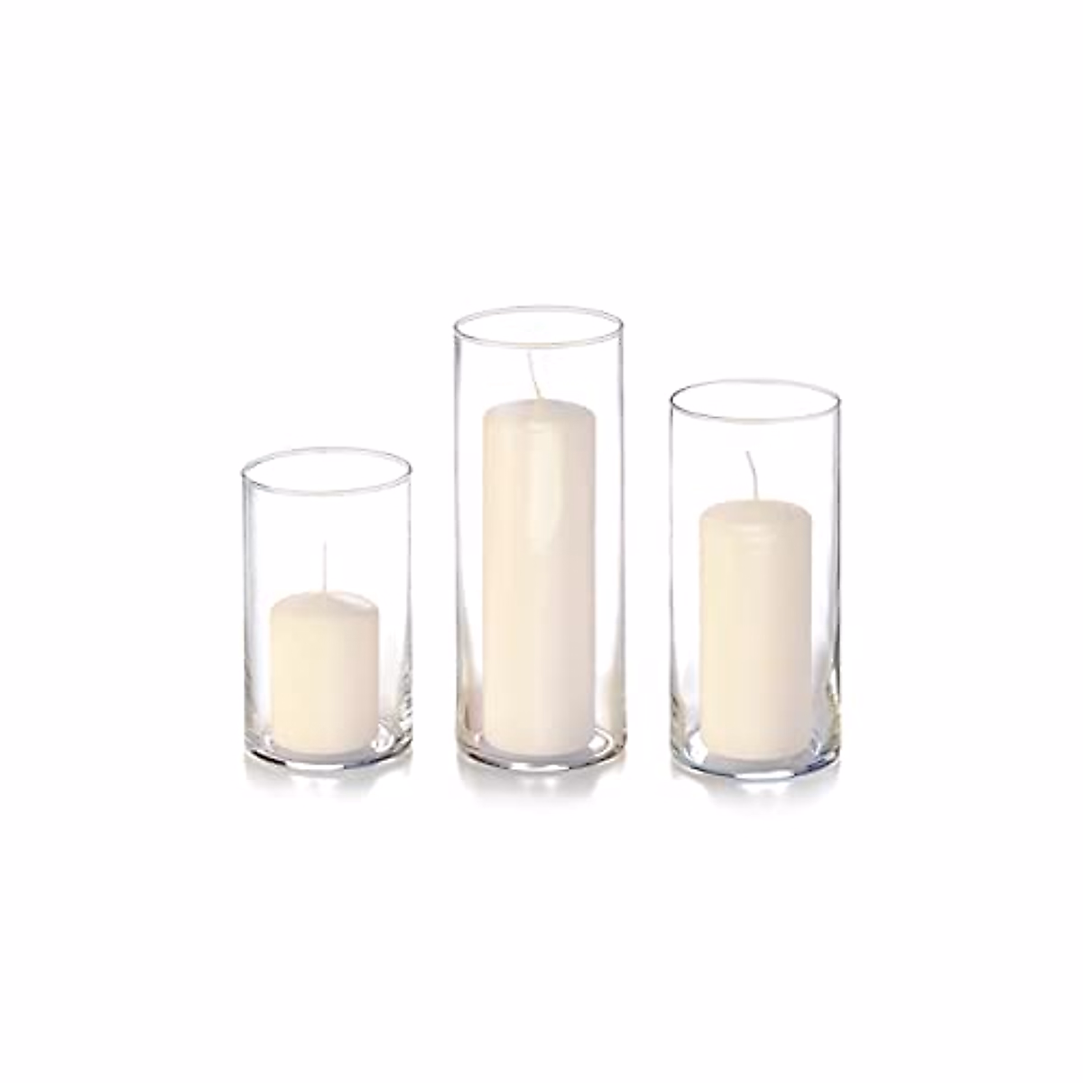 Yummi Set of 36 Slim Pillar Candles and Cylinder Vases - Ivory
