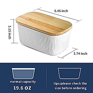 KOOV Porcelain Large Butter Dish with Lid for Countertop, Airtight Butter Container with Oak Lid, Butter Crock, Perfect for 2 Sticks of Butter, Texture Series (White)