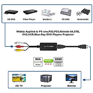 DIGITNOW RCA to HDMI Converter, AV to HDMI Composite Video Audio Converter Adapter, Supports PAL/NTSC for PS2, PS3, STB, VHS, VCR, Blue-Ray DVD