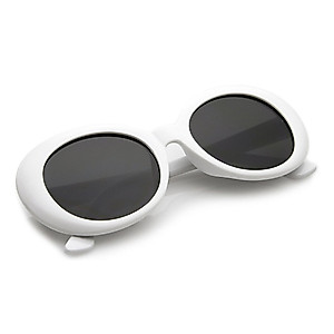 EHH - Women's Round Retro Oval Sunglasses Color Tint or Smoke Lenses Clout Goggles, White, Black, Large