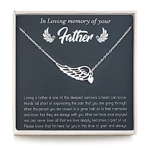 RareLove Sympathy Gifts for Loss of Father,Bereavement Condolence Gifts,Remembrance Gifts,925 Sterling Silver Angel Wing Heart Pendant Necklace,Sorry for Your Loss Gift Memorial Gifts