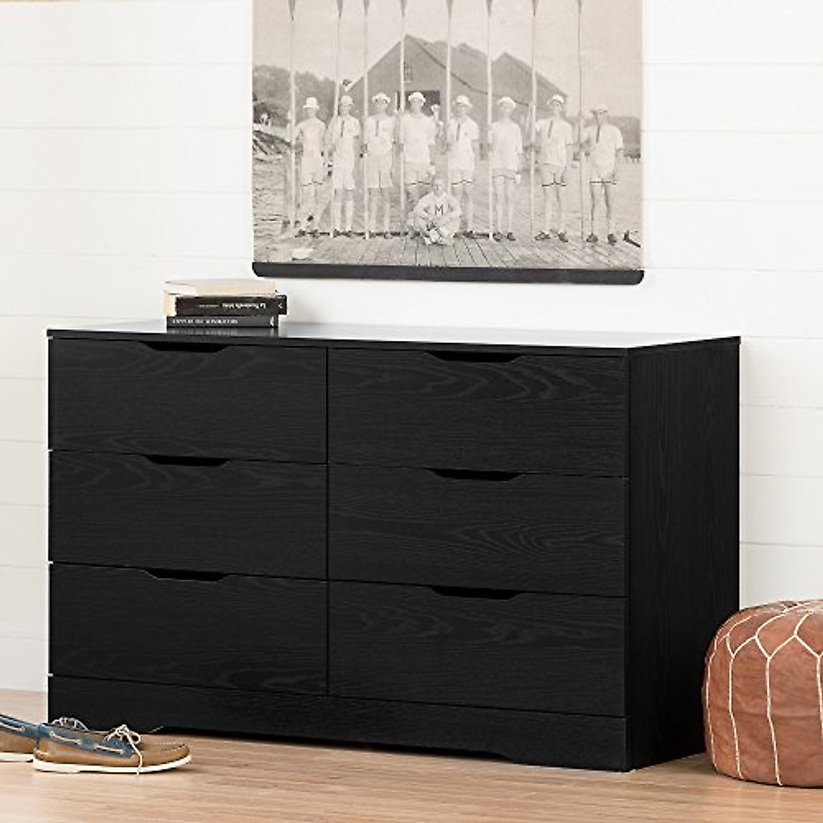 South Shore Holland 6-Drawer Double Dresser, Black Oak
