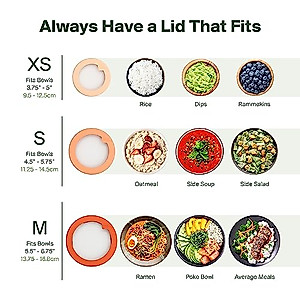 Food Huggers Replacement Lids for Glass Storage Containers | Silicone & Glass Lids that Don’t Crack | Fits Round Container Brands & Bowls | 100% Plastic Free | 3 Lid Set (XS,S,M), Gradual Green