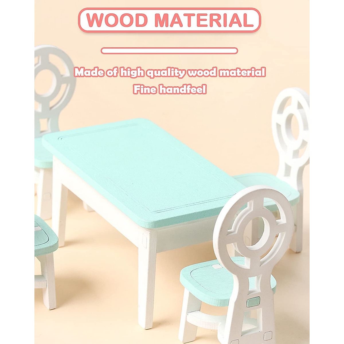 Wooden Dollhouse Furniture Set for Kids Colorful Pretend Play Toys with Wood Miniature Dining Room Doll House Accessories for Girls Boys Role Play Birthday Children's Day (PTD01)