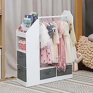 Karl home Dress up Storage w/Mirror, Kids Costume Organizer, 42.13 Inch Portable Closets with Large Storage Space, Open Storage Space, for Children Bedroom Party Nursery, White