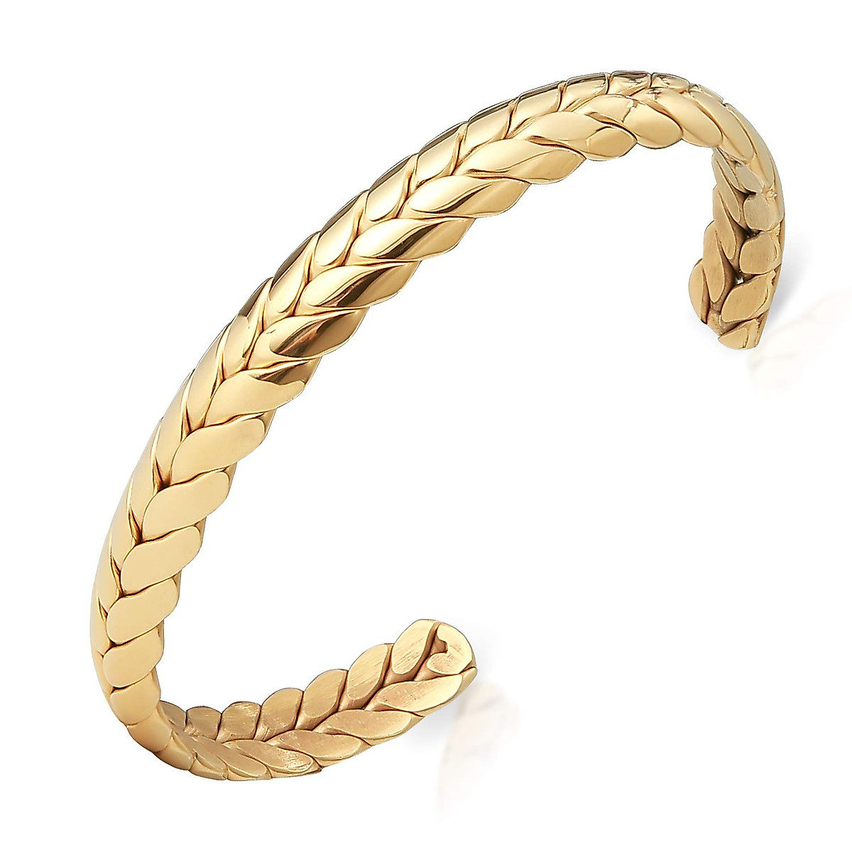 Lolalet Wide Open Cuff Bracelet, for Women, 18K Gold Plated Wheat Style Couples Love Bracelets, Weave Braided Twisted Open Cuff Bangle Jewelry –Gold