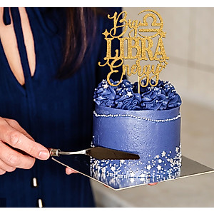 Big Libra Energy Cake Topper, Happy Birthday Libra in September/October, Libra Season, 12 Zodiac Constellation Theme Birthday Party Decoration Supplies, Gold Glitter
