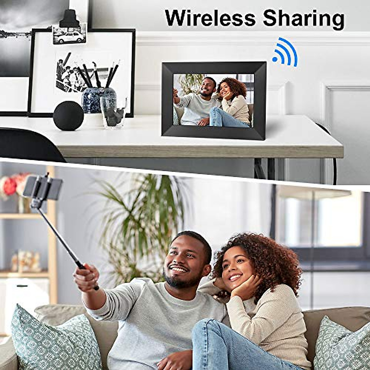 BIHIWOIA Digital Picture Frame Digital Photo Frame WiFi,1920 * 1200 IPS Touch Screen,Built-in 16GB Storage, HD Display, Auto-Rotate, Share Photos and Videos via Frameo App