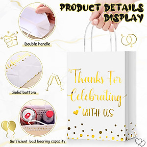 24 Pcs Wedding Gift Bag with Tissue Paper Thanks for Celebrating with Us Paper Bags Gold Wedding Gift Bags with Handle for Hotel Guests Wedding Gift Bag for Bridal Shower Party Favor (White)