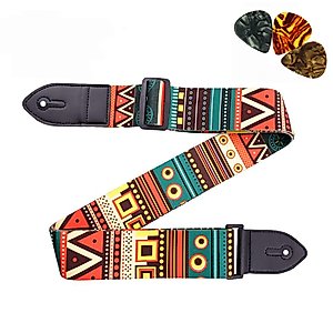 LAVILI Guitar Strap, Acoustic Guitar Strap, Electric Guitar Strap Includes 3 Pick.Adjustable Classical Guitar Strap leather&Polyester,Suitable For Bass, Electric & Acoustic Guitars Pack Of 1