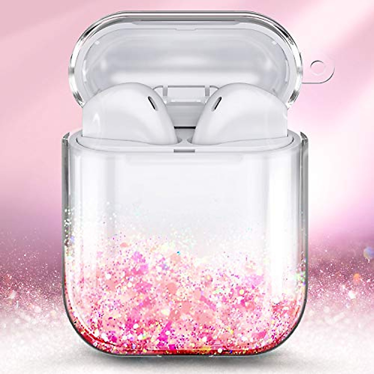 NZND Glitter Liquid Case Compatiable with Apple AirPods 1/2, Sparkle Flowing Floating Durable Girls Women Kids Cute Clear Hard Cover Carrying Case -Rose Gold