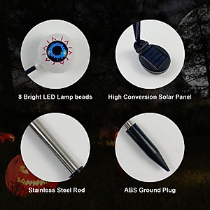2 Pack Outdoor Halloween Decor Solar Garden Lights Outdoor-16LED Scary Eyeballs Swaying Firefly Lights with Halloween Party