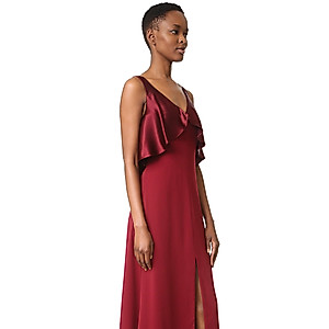 Jill Jill Stuart Women's Deep-V Satin Back Crepe Gown, Oxblood, 10