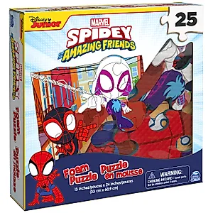 Marvel, 25-Piece Jigsaw Foam Squishy Puzzle Go Spidey! Disney Junior Spidey and his Amazing Friends Show, for Kids Ages 4 and up