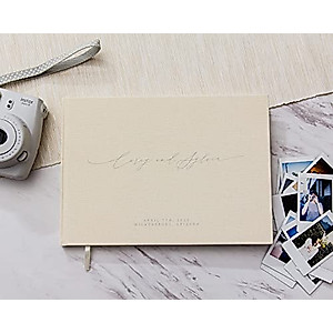 MUUJEE Personalized Guestbook in Cream - Premium Custom Modern Guest Book for Wedding Reception, Birthday Party or Events w/Bookmark Blank Pages for Signing 11.5 x 8.5 inches