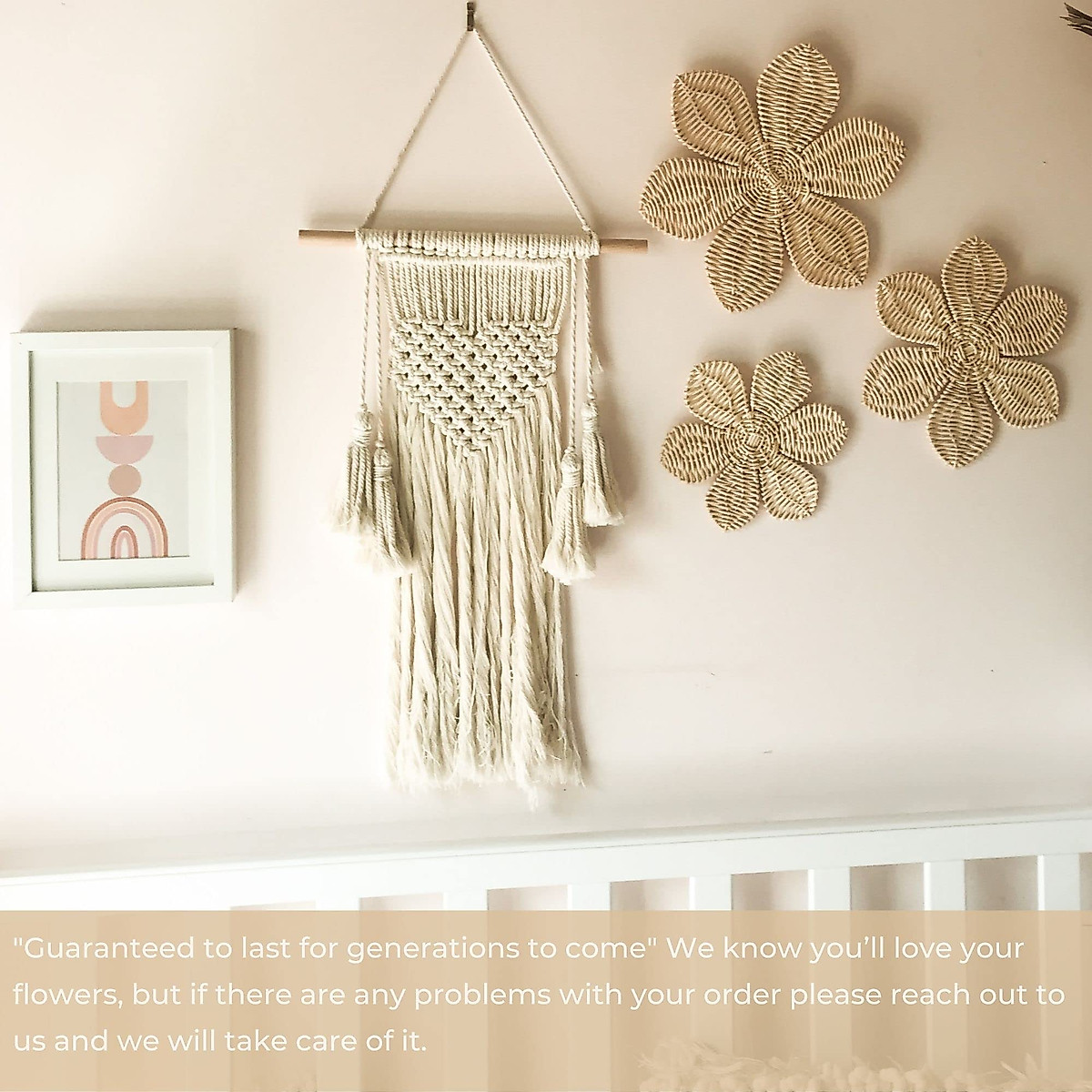 Boho Baby Girl Nursery Wall Decor - Boho Nursery Decor Neutral - Flower Wall Decor for Girls Bedroom - Set of 3 Wicker Daisy Flowers Rattan Wall Decor by Soul+Sass