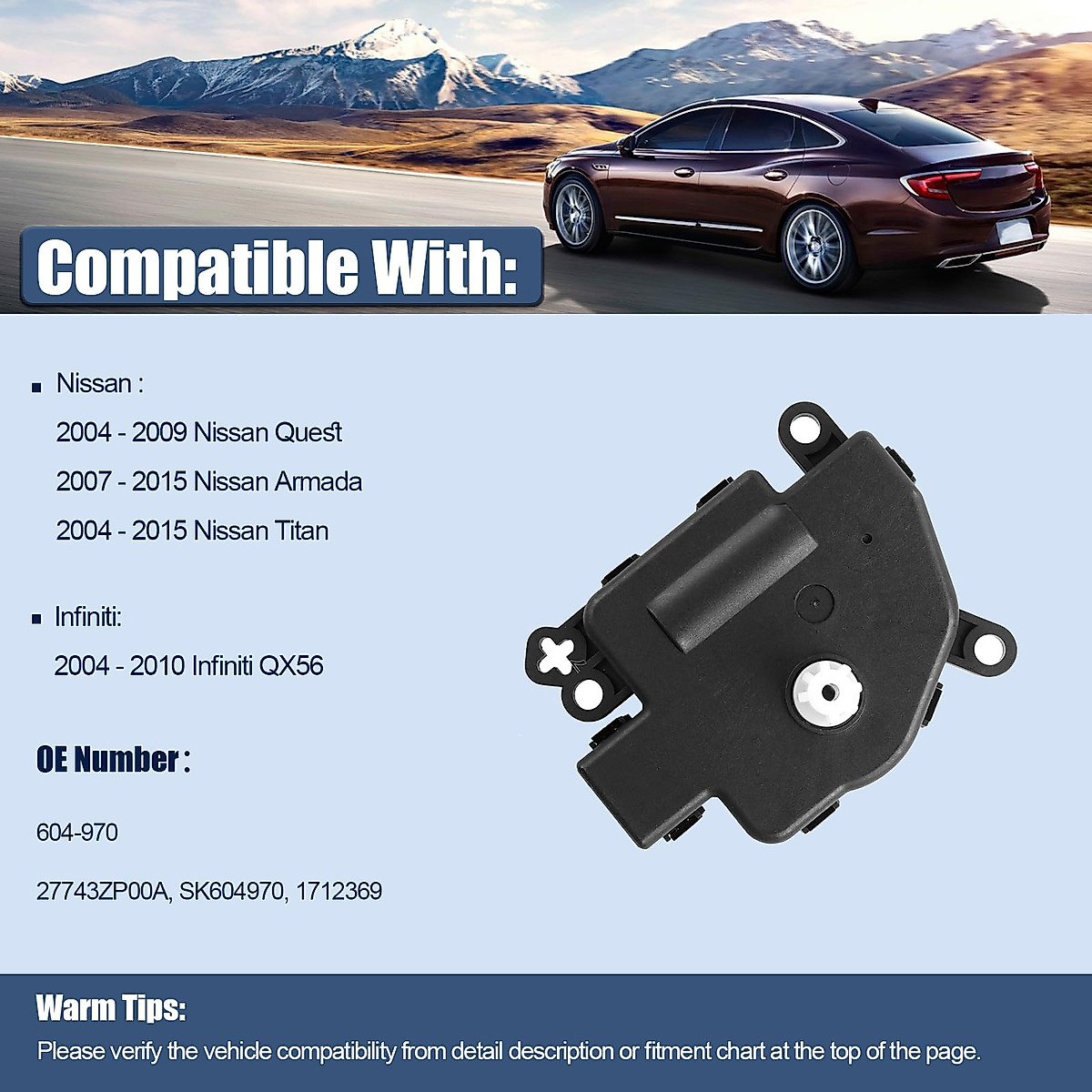 LCWRGS 604-970 HVAC Blend Door Actuator Compatible with Nissan Titan 2004-2015, Nissan Armada 2007-2015, Nissan Quest 2004-2009, Replace OE# 27743ZP00A