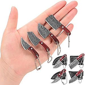 HX-CQHY Mini Knife Set Pocket Knife Damascus Chef Knives EDC Knife Set Tiny Knife Cleaver for Package Opener,Box Cutter,Set of 4,Fathers Day Gifts