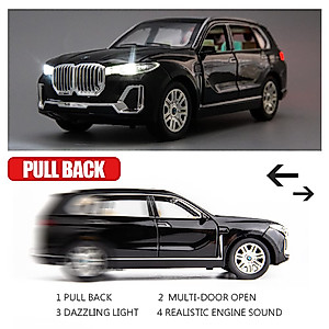 BDTCTK 1/24 Compatible for X7 SUV Model Car Toy Diecast Toy Cars, Zinc Alloy Pull Back Toy car with Sound and Light for Kids Boy Girl Gift(Black)