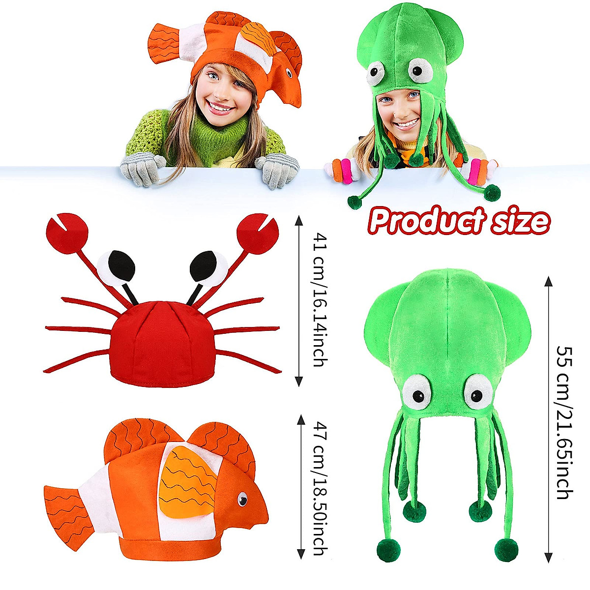 Kasyat 3 Pcs Octopus Clown Fish Crab Hats Ocean Sea Animal Hats Halloween Hat Crazy Costume Hat for Photo Booth Cosplay Funny Party