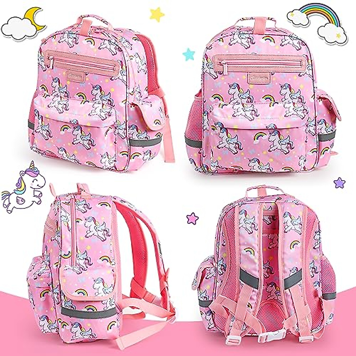 Ceadyxiao Unicorn Toddler Backpack for Girls 4-6 | Preschool Rainbow Backpack For Girl | Pink Kindergarten School Book Bag | Adjustable Padded Straps & Loop for Lunch Bag