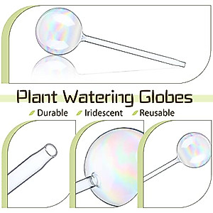 Eaasty 6 Pieces Iridescent Plant Watering Globes Colorful Glass Self Watering Globes Iridescent Pearl Plant Watering Bulbs Spike Automatic Plant Waterer for Indoor Outdoor Home Garden (Round)
