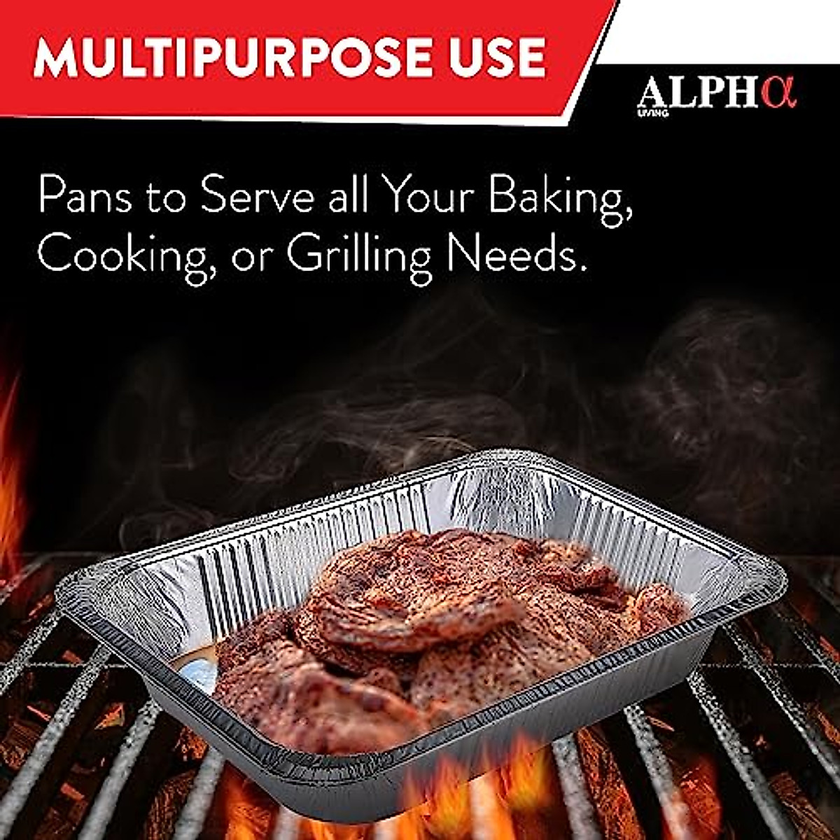 ALPHA LIVING 35 Pack Aluminum Foil Pans - Heavy Duty Aluminum Foil Baking Pan – Multipurpose Half Sheet Pans for BBQ, Oven, Freezer, Heating – Eco-Friendly Food Safe Oven Pan