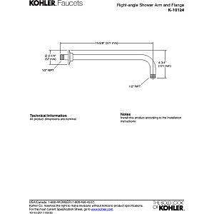 KOHLER 10124-BN RIGHT ANGLE SHOWER ARM FAUCET, BRUSHED NICKEL