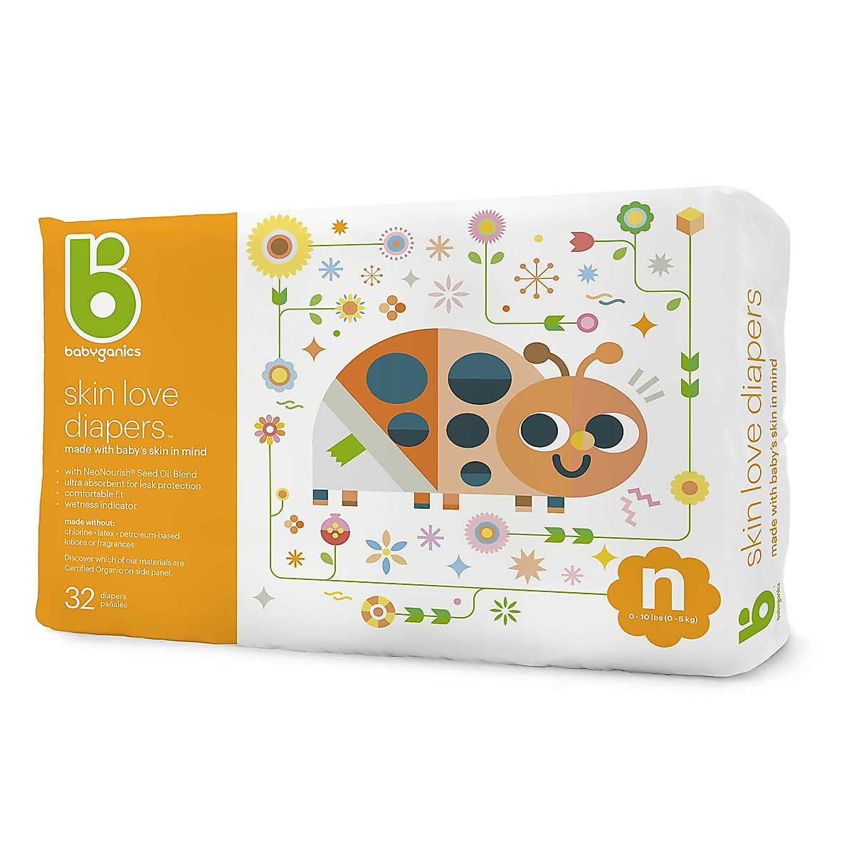 Babyganics Diapers, Newborn, 32 Ct, Ultra Absorbent Diapers, 2 Packs
