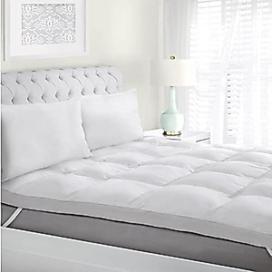 Superior Mattress Topper, Down Alternative 2 Inch Deep Sized Bed Pillow Top, Comfort Pad, Fluffy Mattress-Topper Protector, Plush Cooling Extra Soft Hotel Sleep All-Season, Queen, White