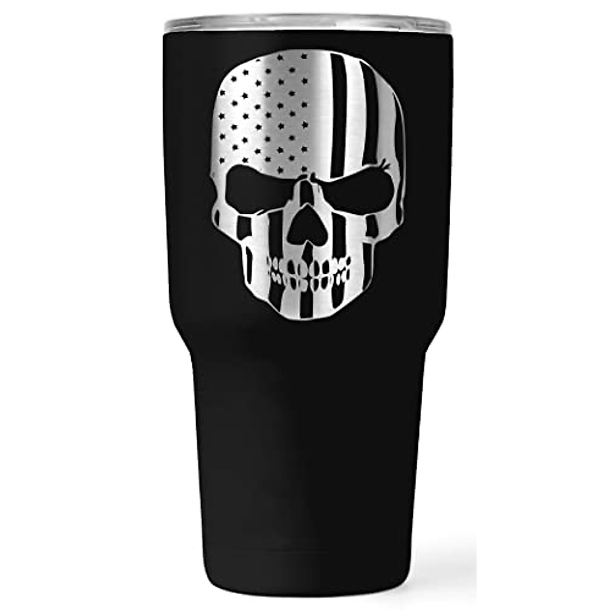 American Flag Skull 30oz Patriotic Tumbler - American Flag Tumbler Travel Mug - Patriotic Coffee Travel Mug - Double Insulated 30oz Tumbler - Engraved in the USA - (Skull Flag)