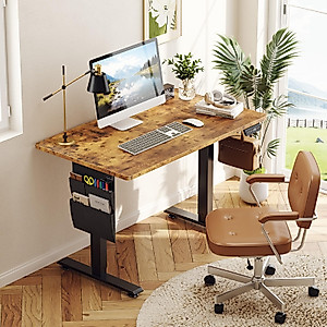 Veken Wider 47.2x27.6 Inch Whole Piece 1-Inch Thick Standing Desk with Side Storage Pocket, Electric Adjustable Height Rising Table, Ergonomic Office Computer Desks for Workstation,Study,Gaming,Brown