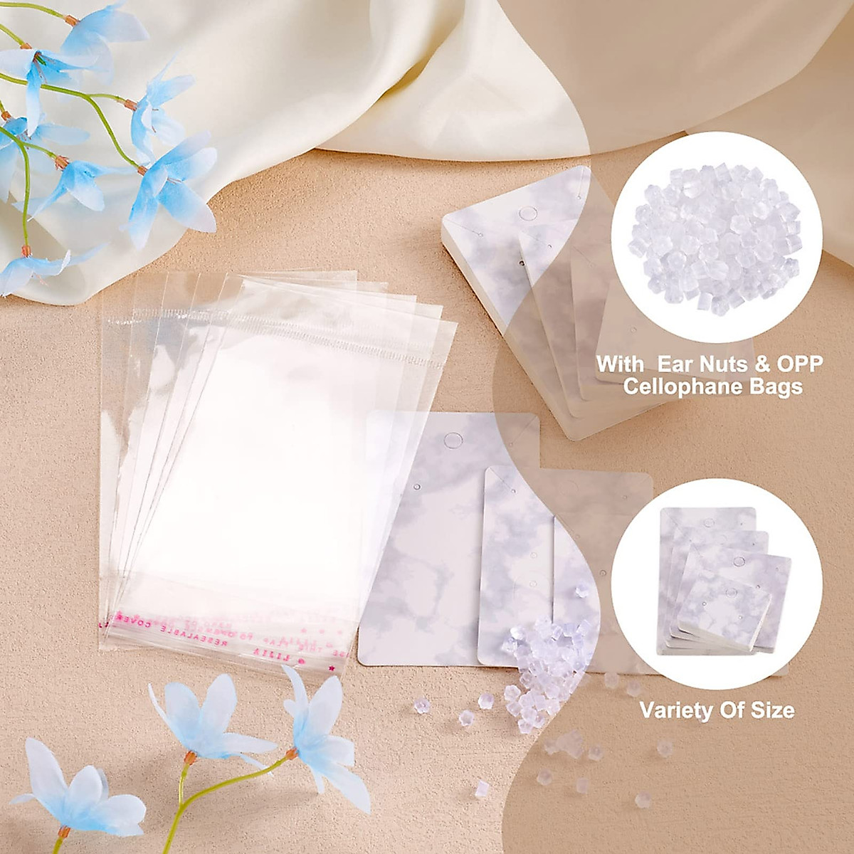 Pandahall 80pcs Rectangle Cardboard Earring Display Card 4 Styles Jewelry Display Paper Card With Plastic Ear Nuts for Jewelry Earring Ear Nuts Display