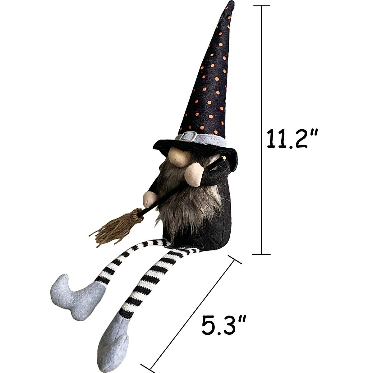 Halloween Witch Gnomes with Broom, Dangle Leg Sitting Fall Autumn Gnomes, Faceless Tomte Halloween Table Tier Tray Decor Sets of 2