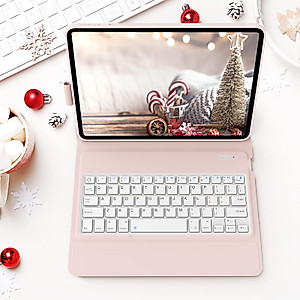 Dolpking Rechargeable Smart Keyboard Case for New iPad 9th Generation 2021/8th Gen 2020/7th Gen 2019 10.2, iPad Pro 10.5 2017/iPad Air 3rd Gen 10.5 2019, iPad Case Keyboard & Pencil Loop (Pink)
