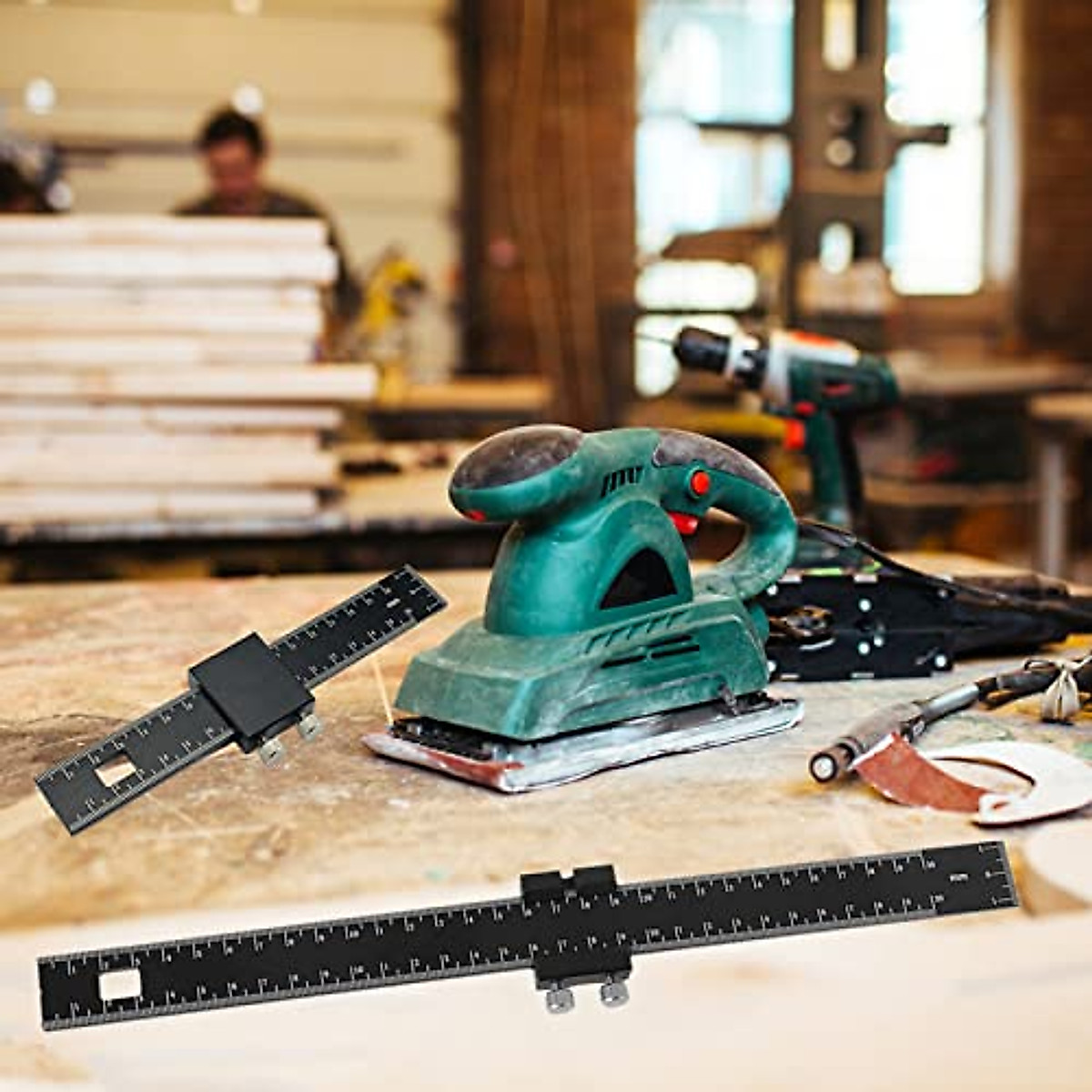 Woodworking Ruler, Precision Pocket Ruler Metal Slide Rule with Inch and Metric Indicators, Carpentry Tools Ruler, Aluminum Alloy Scribing Ruler for Woodworking DIY Measuring Tool (6 inch)