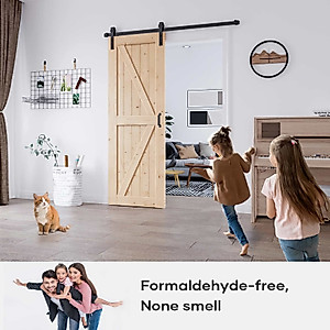 EaseLife 32in x 84in Sliding Barn Door with 5.5FT Barn Door Hardware Kit & Handle Included,DIY Assemblely,Easy Install,Interior Rooms & Storage Closet,K-Frame