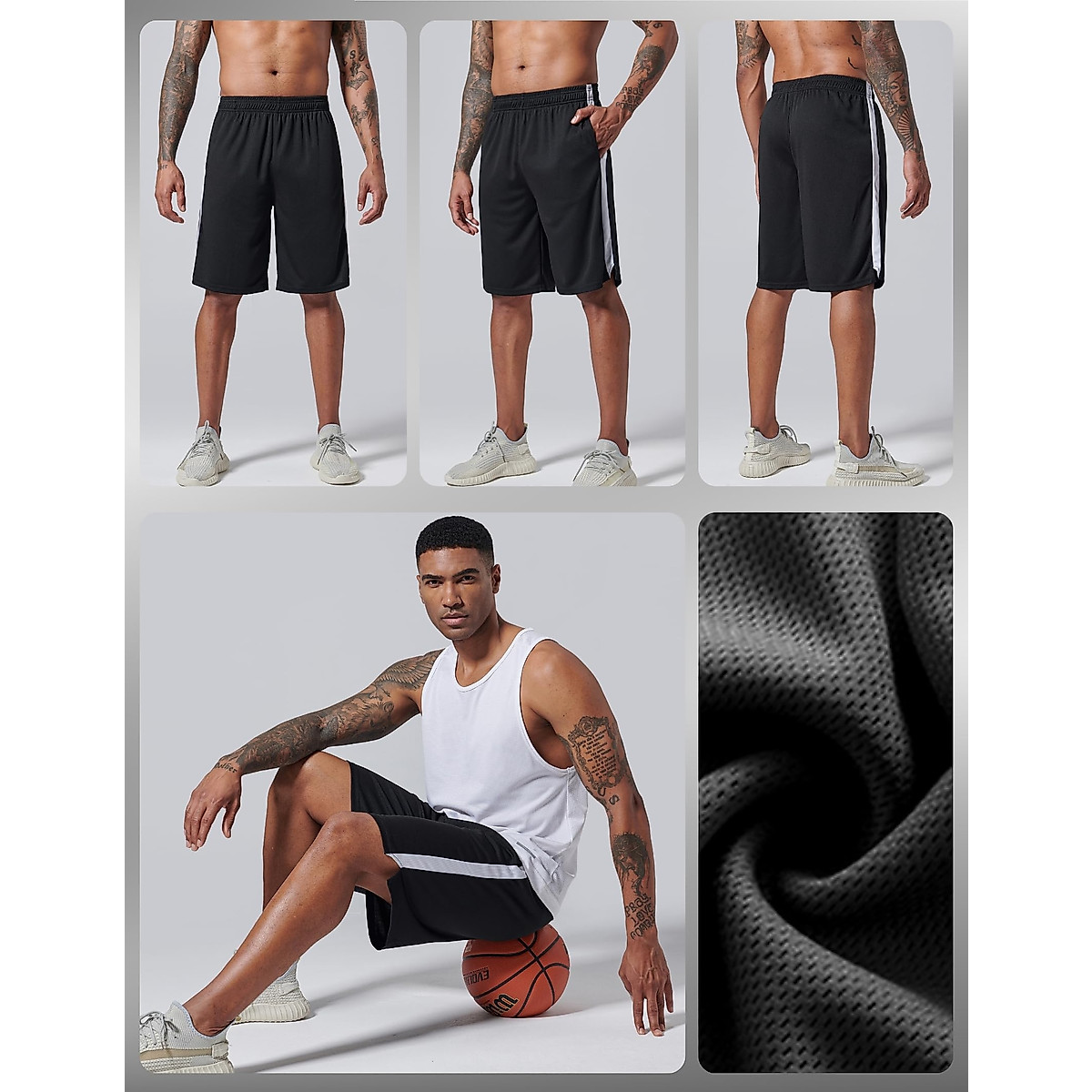 5 Pack Men's Quick Dry Athletic Shorts with Pockets Elastic Waist Activewear for Workout Gym Basketball (Set 3, XX- Large)