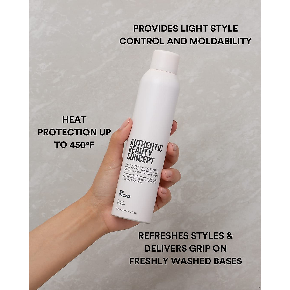 Authentic Beauty Concept Dry Shampoo | Vegan Dry Shampoo | Lightweight Texturizing Spray | Refreshes Hair & Styles | Heat Protection | All Hair Types | Silicone-free & Cruelty-free | 5.3 oz.