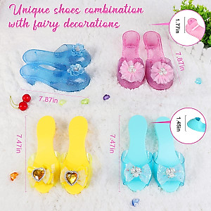 Princess Dress Up Shoes and Jewelry Boutique - 4 Pairs of Play Shoes and Pretend Jewelry Toys Accessories Play Gift Set for Toddlers Little Girls Aged 3,4,5,6 Year Old