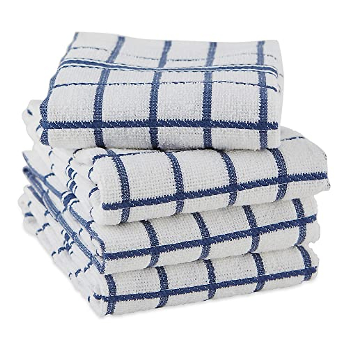 DII Basic Terry Collection Windowpane Dishtowel Set, 16x26, Blue, 4 Piece